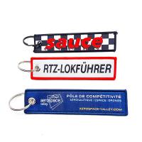 China Custom Embroidered Keychain 130x30mm Cotton Fabric Double Sided Jet Tag for sale