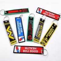 China Custom Embroidered Keychain 130x30mm Cotton Double Sided Key Tag for Aviation Fans for sale