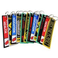 China Custom Embroidered Keychain 130x30mm Cotton Double Sided Key Tag for Aviation Fans for sale