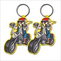China Custom Embroidered Keychain 130x30mm Cotton Fabric Key Ring with Logo for sale