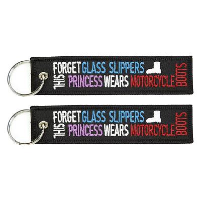 China Custom Embroidered Keychain 130x30mm Cotton Handmade Logo Key Tag for Bags for sale