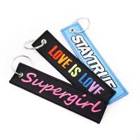 China Custom Embroidered Nylon Keychain 130x30mm Promotional Fabric Key Tag with Logo for sale