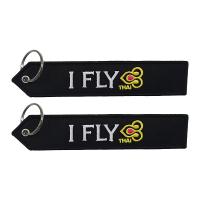 China Custom Embroidered Remove Before Flight Keychain 130x30mm Red Aviation Key Ring for sale