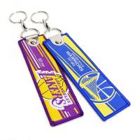 China Custom Woven Keychain with Big Ring Attachment Double Sides Logo Polyester 100pcs MOQ for sale