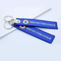 China Custom Woven Keychain Polyester Promotional Key Ring with Big Ring Attachment Custom Logo for sale