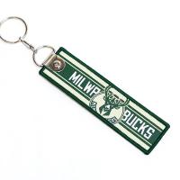 China Custom Double Sided Woven Keychain 100pcs MOQ Polyester Logo Key Ring Promotional Gift for sale