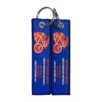 China Custom Double Sided Woven Keychain 100pcs MOQ Polyester Logo Key Ring Promotional Gift for sale