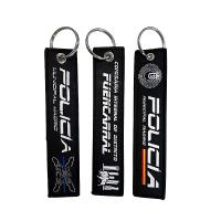 China Custom Woven Keychain Double Sided Logo Fabric Key Ring Promotional Gift 100pcs MOQ for sale