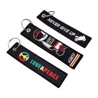 China Custom Woven Keychain Double Sided Polyester Key Ring with Logo MOQ 100pcs for sale