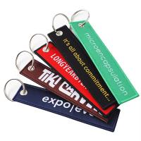 China Custom Woven Keychain Double Sided Polyester Key Ring with Logo MOQ 100pcs for sale