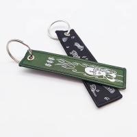 China Custom Woven Keychain Double Sided Polyester Key Tag with Big Ring Attachment 100pcs MOQ for sale