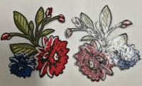 China Custom Embroidered Rose Flower Patch Iron On Backing Merrow Border 2Pcs White for sale