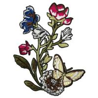 China Custom Embroidered Rose Flower Patch Iron On Backing Merrow Border 2Pcs White for sale