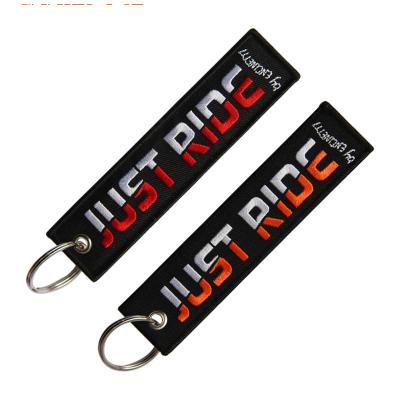 China Custom Embroidered Keychain Tag 150x25mm PMS Color Personalized Fabric Key Ring for sale