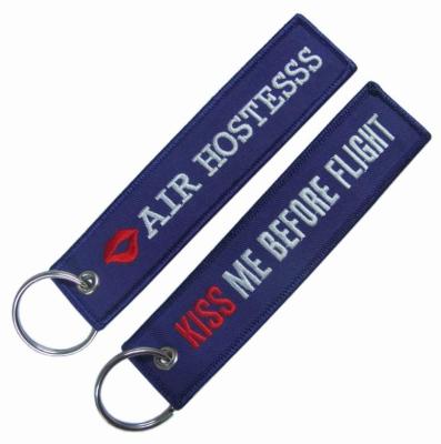 China Custom Embroidered Remove Before Flight Keychain Tag 130x30mm Durable for sale