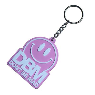 China Custom Smile Face Rubber Keychain 2D 3D Logo Promotional Gift 100pcs MOQ for sale