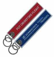 China Custom Woven Keychain 130x30mm PMS Color Flag Logo Simple Design for sale