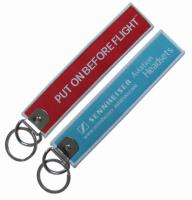 China Custom Woven Keychain 130x30mm PMS Color Flag Logo Simple Design for sale