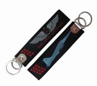 China Custom Embroidered Twill Fabric Woven Keychain Business Gift with Logo 100pcs MOQ for sale