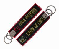 China Custom Embroidered Twill Fabric Woven Keychain Business Gift with Logo 100pcs MOQ for sale