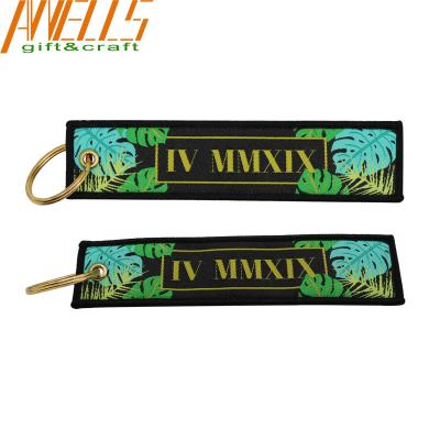 China Custom Woven Keychain Airplane Design 130x30mm Personalized Aviation Tag for sale