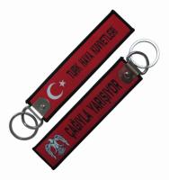 China Custom Woven Keychain 130x30mm High Density Dry Cleanable Polyester Fabric for sale
