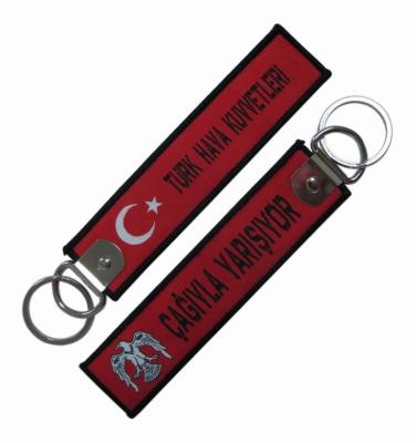 China Custom Woven Keychain 130x30mm High Density Dry Cleanable Polyester Fabric for sale