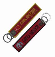 China Custom Woven Keychain 130x30mm High Density Dry Cleanable Polyester Fabric for sale