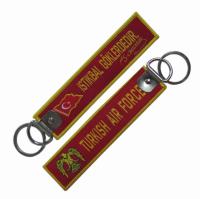 China Custom Woven Keychain 130x30mm High Density Dry Cleanable Polyester Fabric for sale