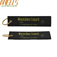 China Custom Double Side Woven Keychain Polyester Embroidered Key Tag 130x30mm for sale