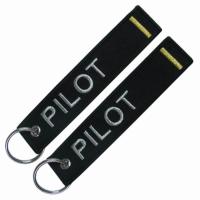 China Metallic Gold Pilot Embroidered Fabric Keychain 100% polyester  Eco - friendly for sale