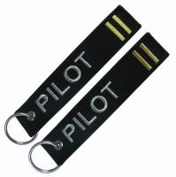 China Metallic Gold Pilot Embroidered Fabric Keychain 100% polyester  Eco - friendly for sale