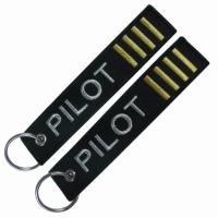 China Metallic Gold Pilot Embroidered Fabric Keychain 100% polyester  Eco - friendly for sale