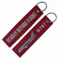 China Perfect Airplane Details Embroidered Remove Before Flight Keychain for sale