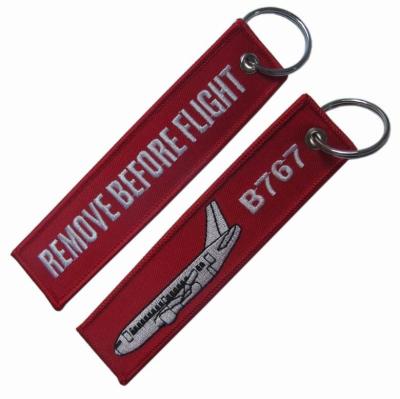 China Custom Embroidery Keychain 130x30mm Pilot Ring Tag with Metal Chain Attachment for sale