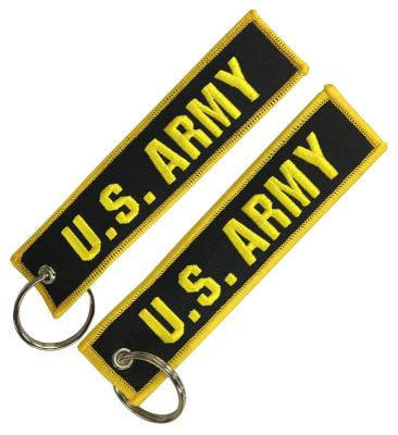 China PMS Color Washable Polyester Thread Embroidered Fabric Keychain for sale