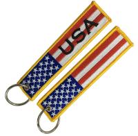 China PMS Color Washable Polyester Thread Embroidered Fabric Keychain for sale