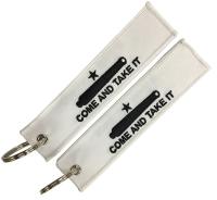 China Custom Polyester Merrowed Border Double Sided Embroidery Keytag 130x30mm for sale