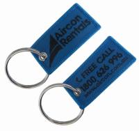 China Merrowed Borders Double Sided Twill Embroidery Woven Keychain PMS for sale