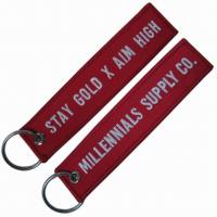 China Twill Washable 75% Embroidery Fabric Keychain With Ring for sale