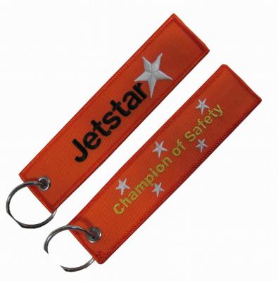 China Merrowed Border Twill Woven 100% Embroidery Flight Keychain for sale