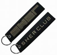 China Merrowed Border Twill Woven 100% Embroidery Flight Keychain for sale