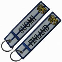 China Custom Embroidered Keychain 130x30mm Polyester Thread Flight Lanyard Tag for sale
