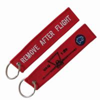China 100% Polyester PMS Color Merrowed Borders Flight Tag Keychain for sale