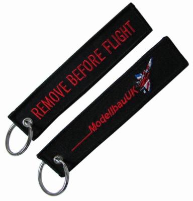 China Custom Embroidered Polyester Keychain 130x30mm Twill Fabric with Metal Ring for sale