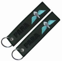 China Custom Embroidered Key Tags 130x30mm Merrowed Border PMS Color Aviation Keychain for sale