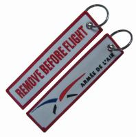 China Custom Polyester PMS Color Remove Before Flight Keychain 130x30mm for sale