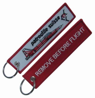 China Custom Polyester PMS Color Remove Before Flight Keychain 130x30mm for sale