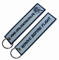 China Custom Embroidered Keychain 130x30mm Merrowed Border Durable Logo Aviation Bag Tag for sale