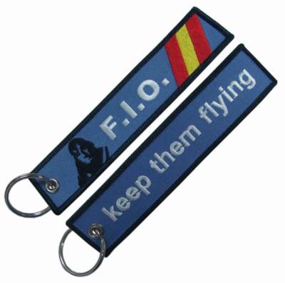 China Custom Embroidered Keychain 130x30mm Merrowed Border Durable Logo Aviation Bag Tag for sale
